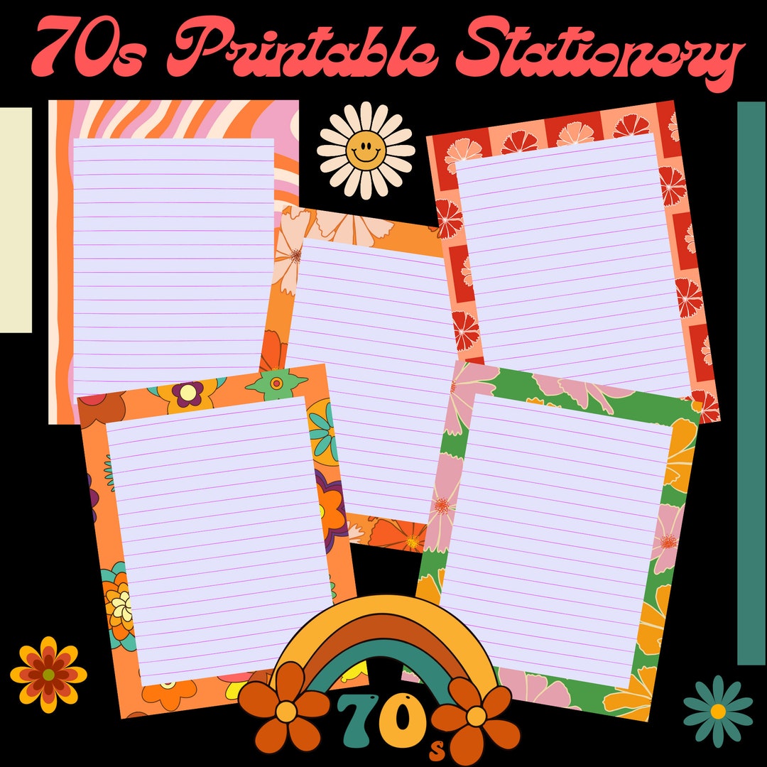 1970s Printable Notebook Paper, Digital Stationery, Retro Prints - Etsy