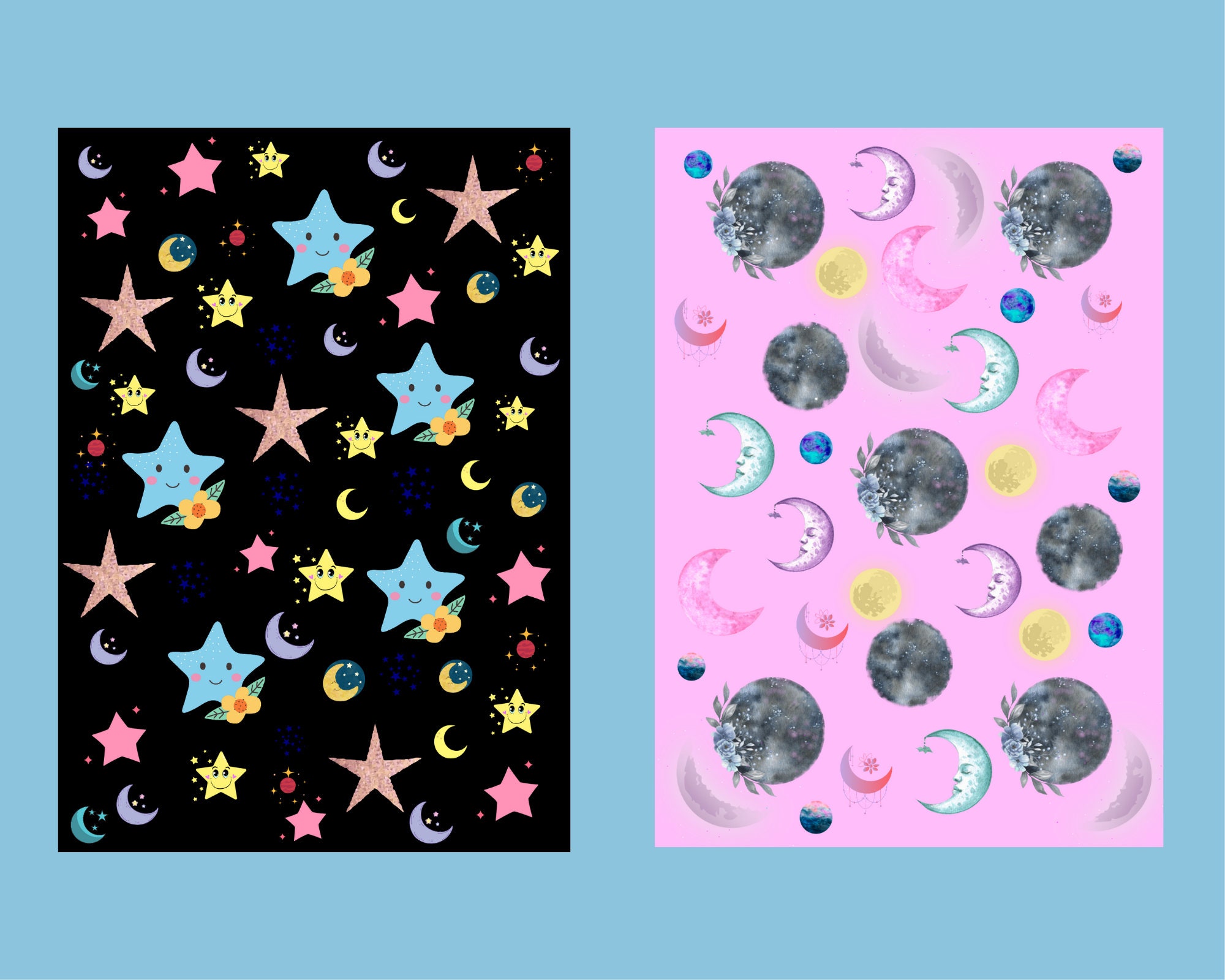 Pretty Moon and Stars Patterns DIY Craft Scrapbook Paper - Etsy UK