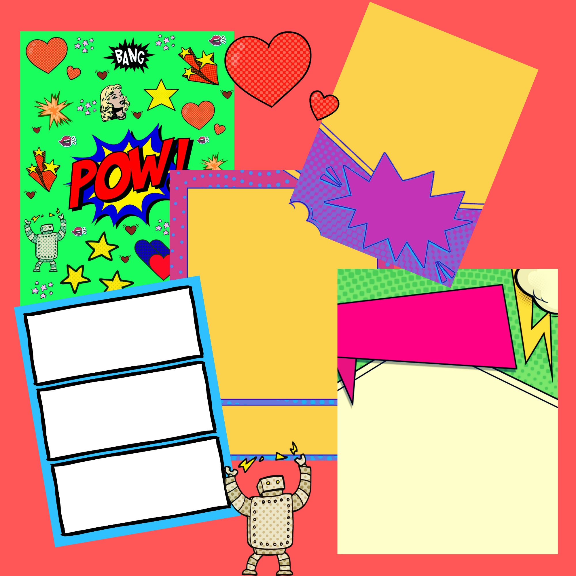 Pop Art Comic Templates, Digital Download Prints, DIY Craft, Journaling ...