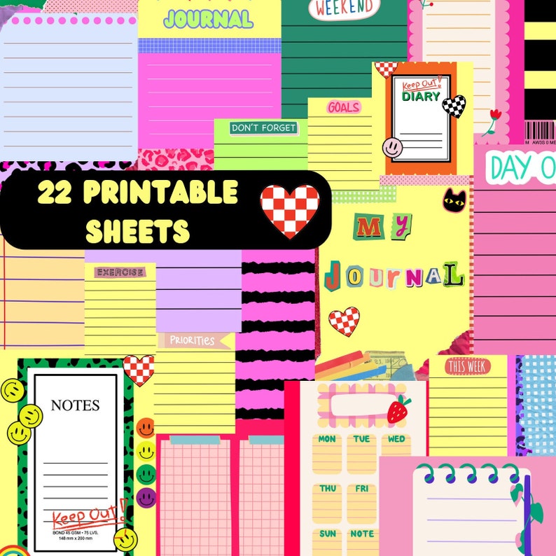 Printable Cute Journal Pages, Digital Journal Paper, DIY Journal, Funky ...