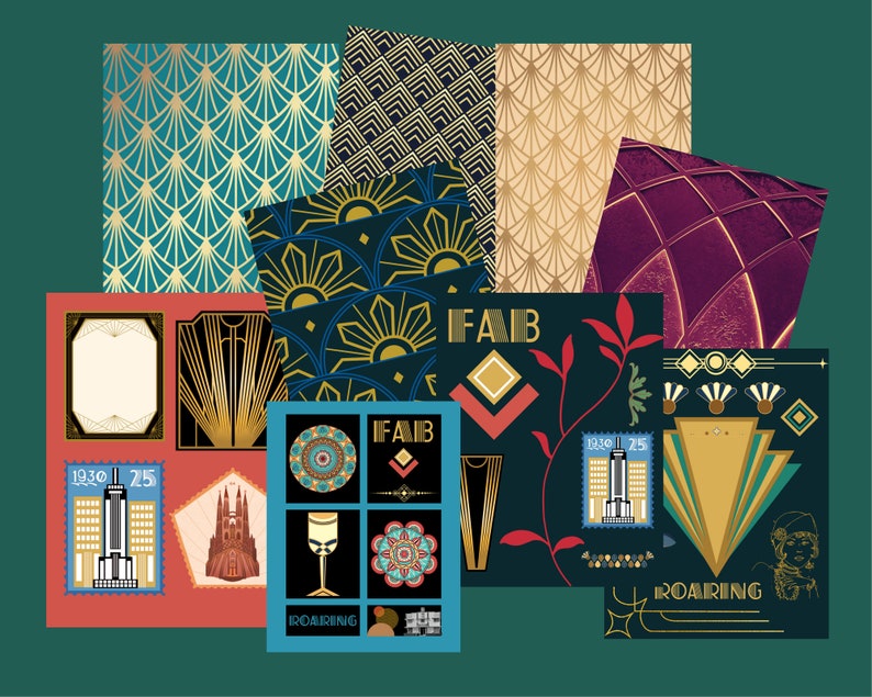 Art Deco Journal Papers, 1920s Digital Prints, Geometric Patterns ...