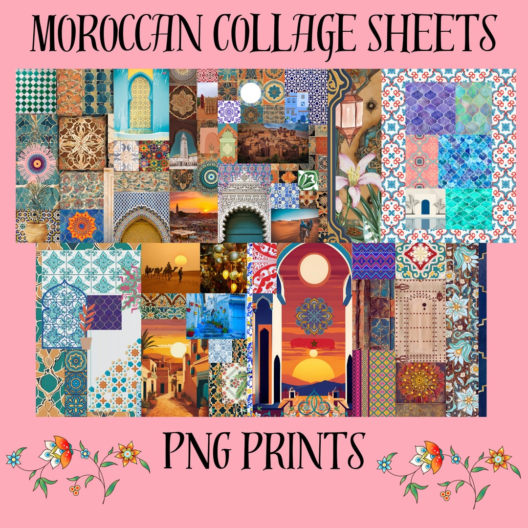 Moroccan Collage Sheets, PNG Prints, Scrapbooking, Junk Journal ...
