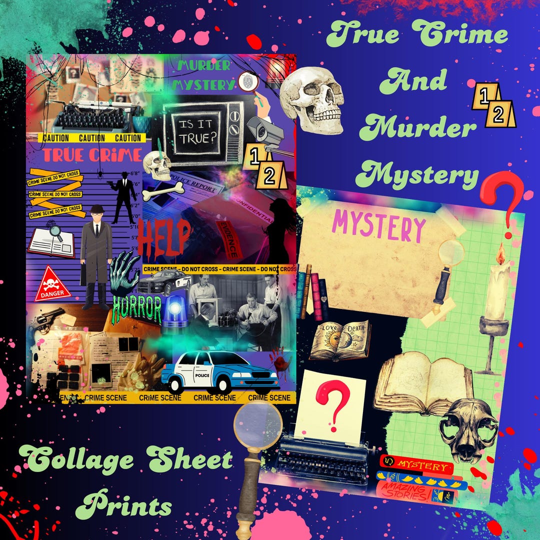 True Crime and Murder Mystery PNG Prints, Collage Sheets, Junk Journal ...
