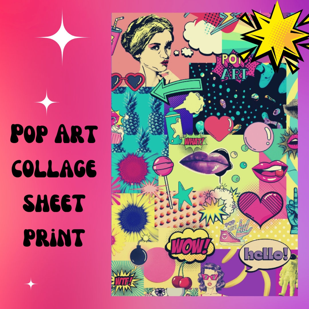 Pop Art Printable Collage Sheet, Digital Print, Journal Background, PNG ...