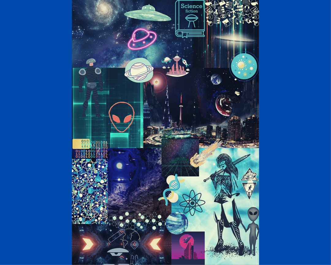 Sci Fi Print Collage Digital Paper DIY Craft PNG - Etsy UK