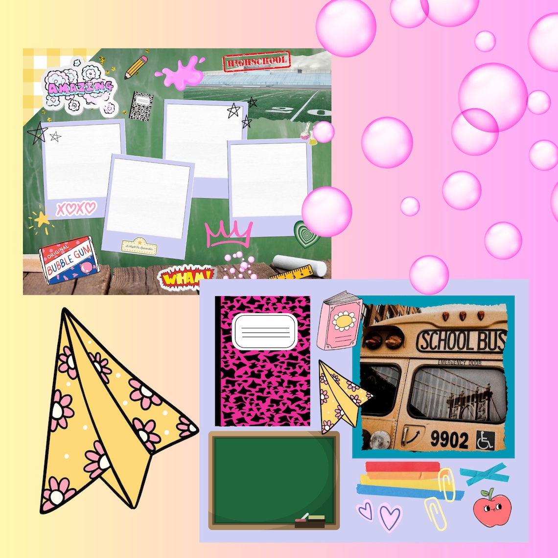 High School Scrapbook Kit, Digital Journal Layout, Backgrounds, Digital ...