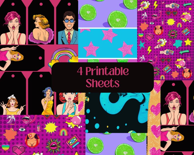 Pop Art Prints Digital Paper Pop Art Junk Journal DIY - Etsy