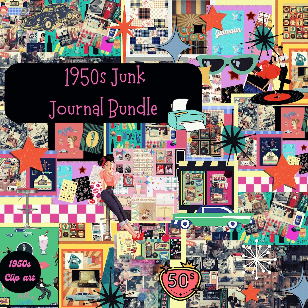 1950s Digital Craft Bundle, 50s Backgrounds, Digital Paper, Junk ...
