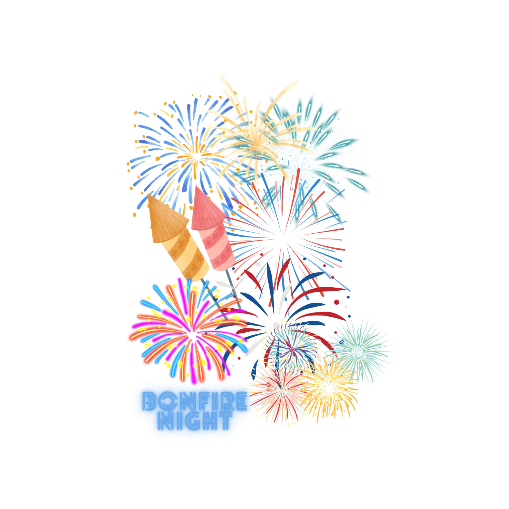 Bonfire Night Clip Art, Fireworks PNG, DIY Sticker, DIY Transfer, Wall ...