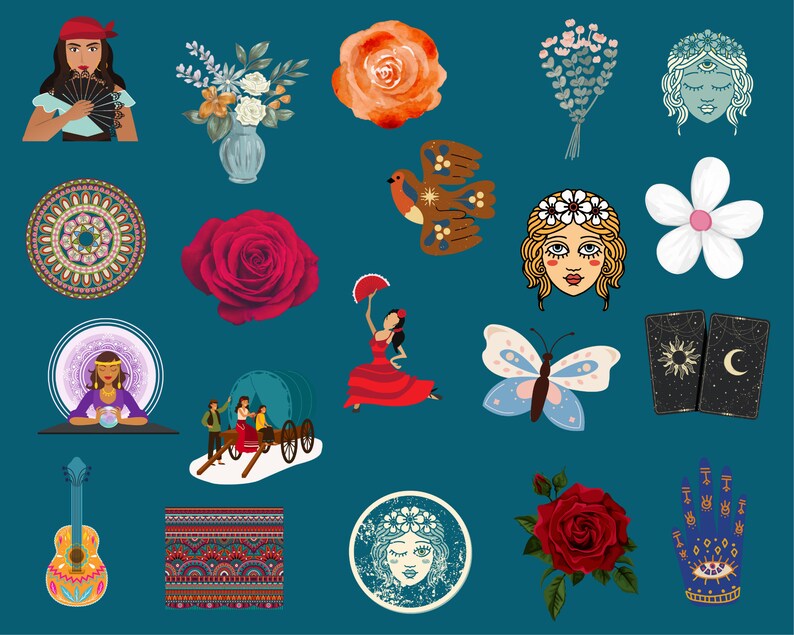 Gypsy Rose Clip Art Set Boho Journal Art Scrapbooking Wall - Etsy