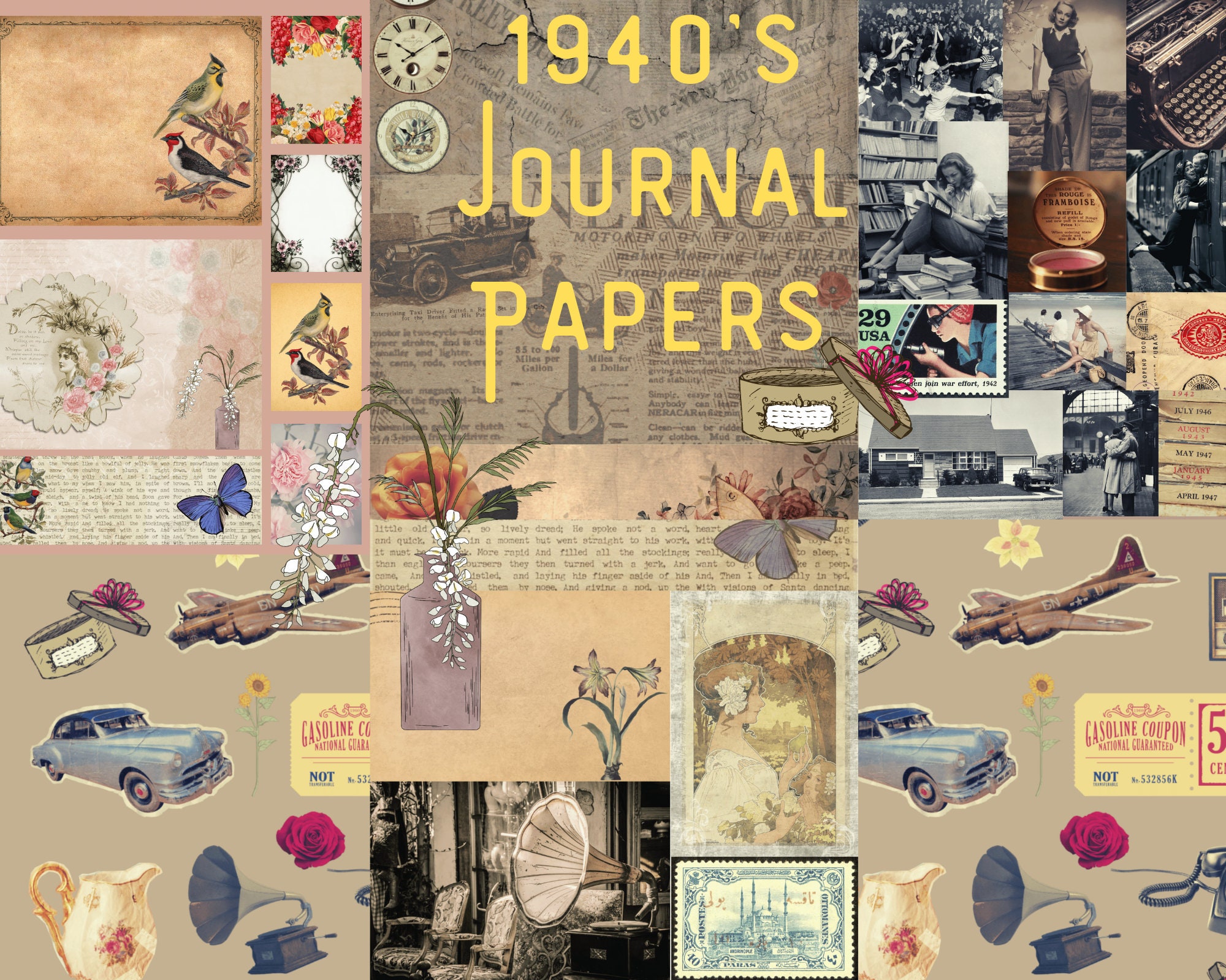 1940s Junk Journal Papers, Digital Vintage Scrapbooking Kit, Printable ...