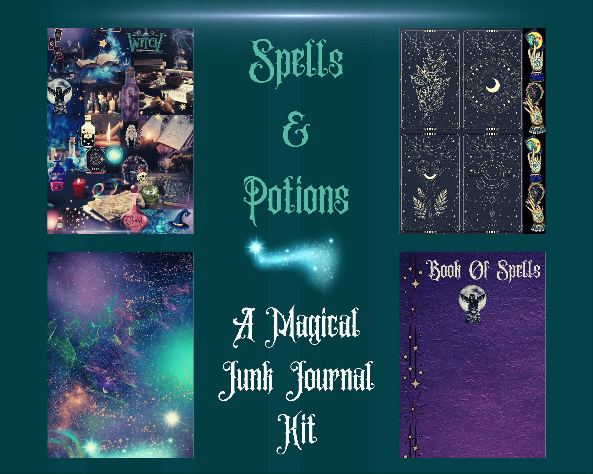 Magic Prints, Digital Paper, Spells and Potions, Witchy, Celestial, PNG ...