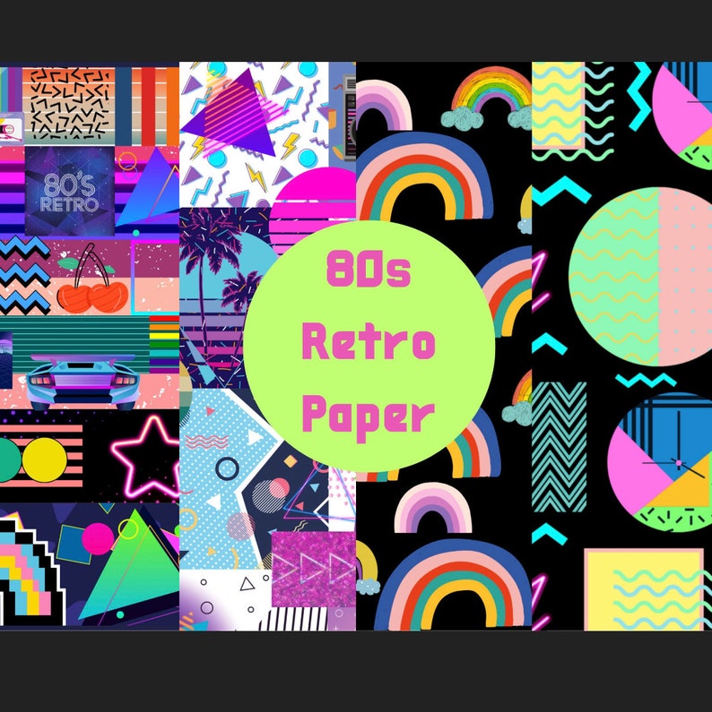 Printable 80s Retro Patterns, Backgrounds, Digital Paper, Scrapbooking ...