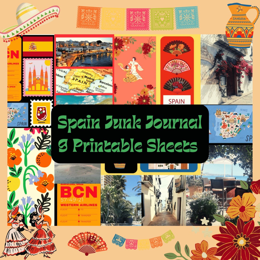 Printable Spain Junk Journal, Collage Sheets, Travel, Digital Download ...