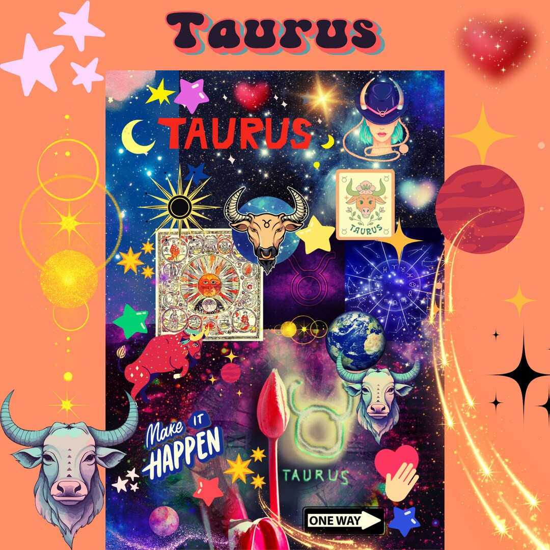 Taurus Print, Zodiac, Collage Sheet, Birthday Gift Print, Astrology ...