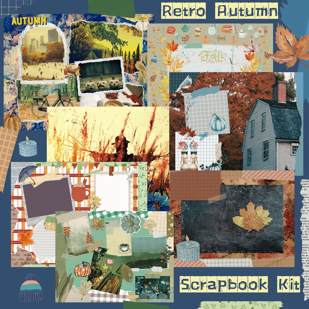 Autumn Retro Scrapbook Kit, Digital Prints, Fall, Collage, Backgrounds ...