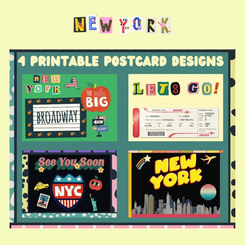 New York Postcard Designs, Digital Prints - Etsy