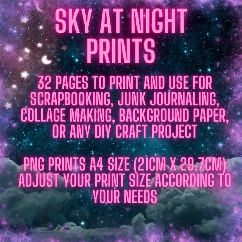 Printable Night Sky Sheets, Digital Paper, Scrapbooking, Journal Pages ...