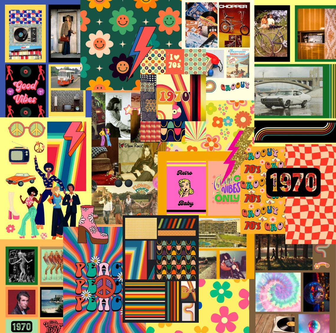 1970s Retro Junk Journal Kit: Groovy Scrapbook Ephemera (digital ...