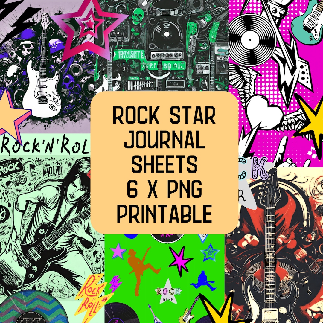 Printable Rock Star Paper, Music, Rock and Roll, Guitars, Journal Pages ...