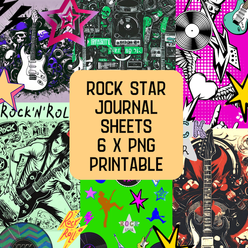 Printable Rock Star Paper, Music, Rock and Roll, Guitars, Journal Pages ...