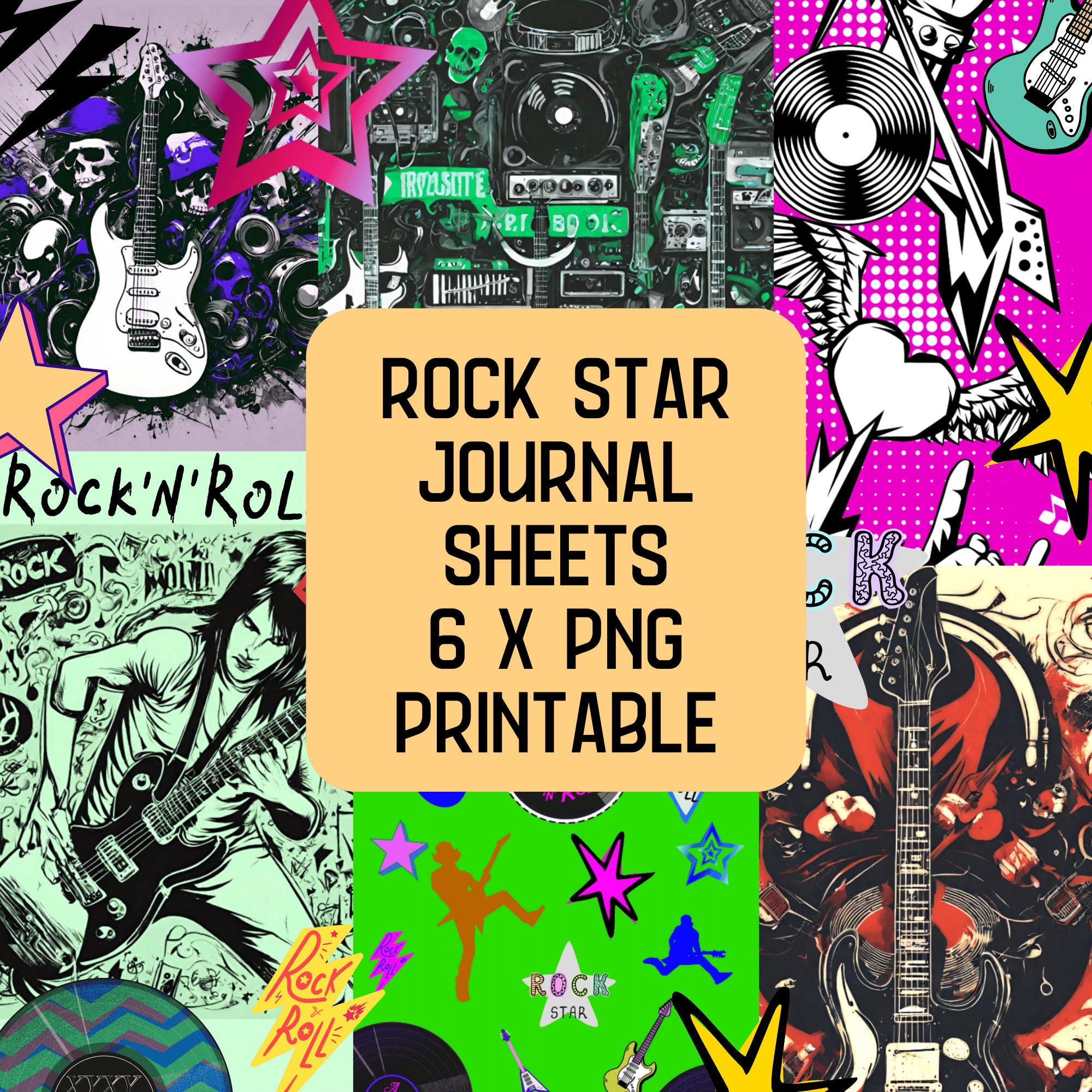 Rock Star Printable Sheets, Music, Rock and Roll, Guitars, Journal ...