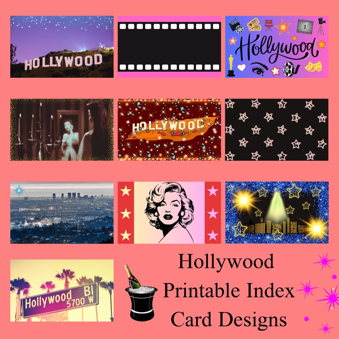 Hollywood Themed Printable Index Card Designs, Journal Cards, Journal ...