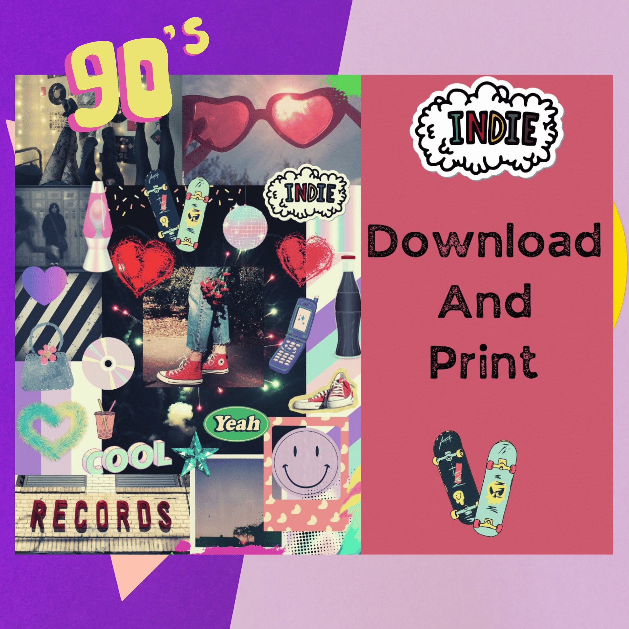 Indie Collage Sheet, 90s Theme, Digital Print, DIY Craft - Etsy