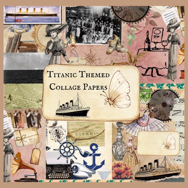 Titanic Themed Collage Papers, Digital Prints, Scrapbook Pages, Junk ...