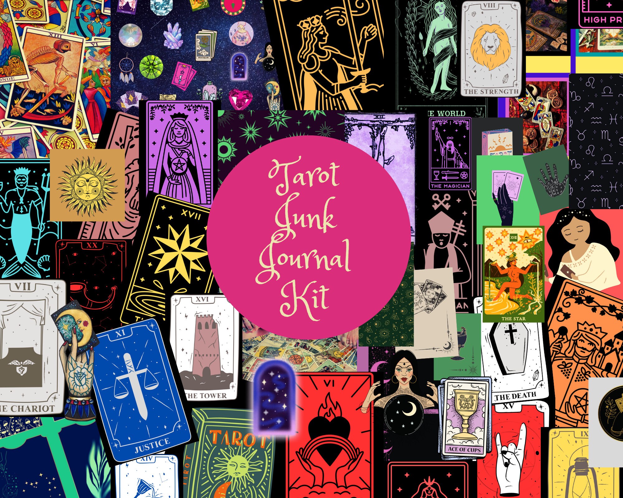 Tarot Digital Junk Journal Kit, Clairvoyant Scrapbooking, Tarot Prints ...