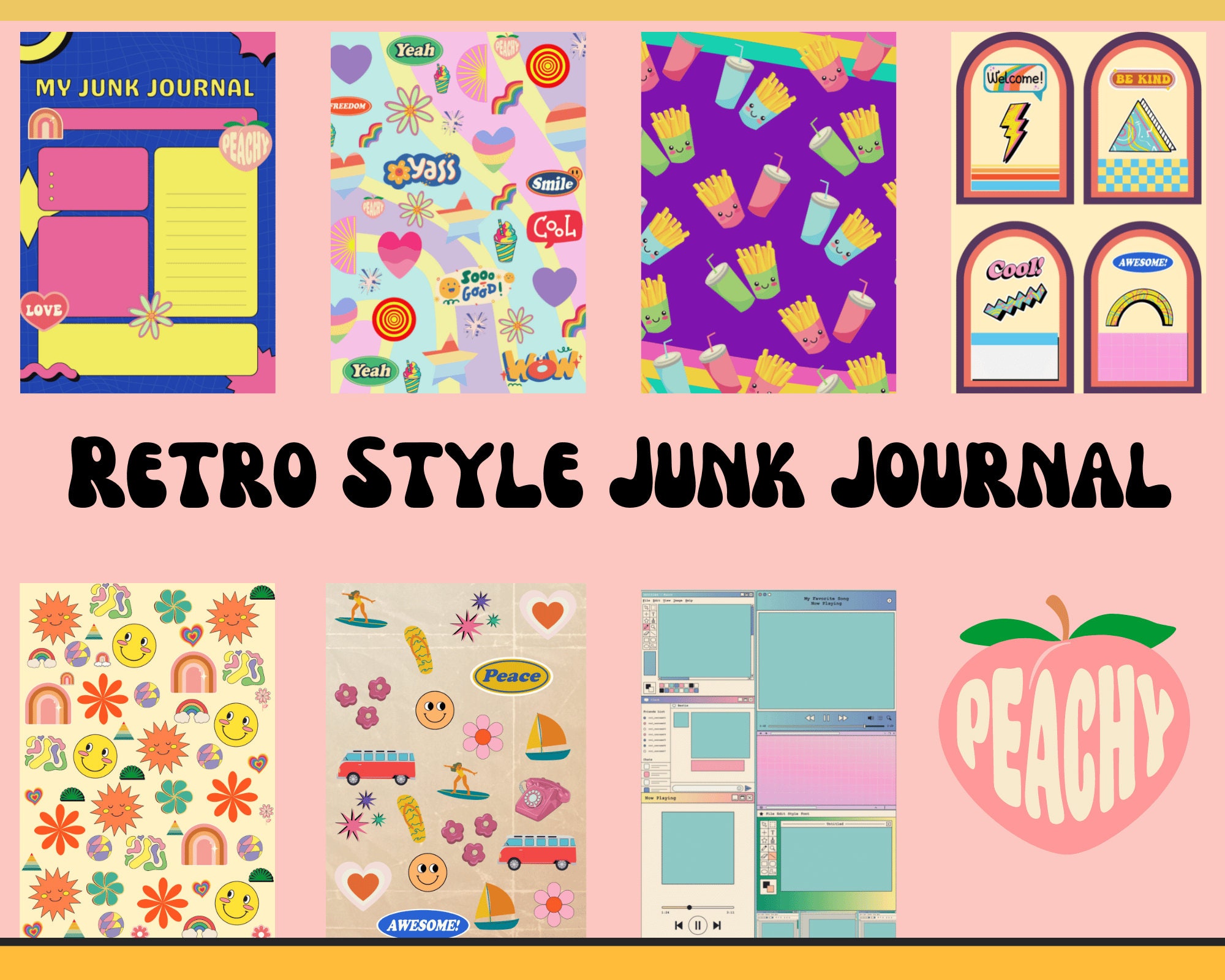 Retro Style Prints Pastel 80s Peachy Digital Paper DIY - Etsy