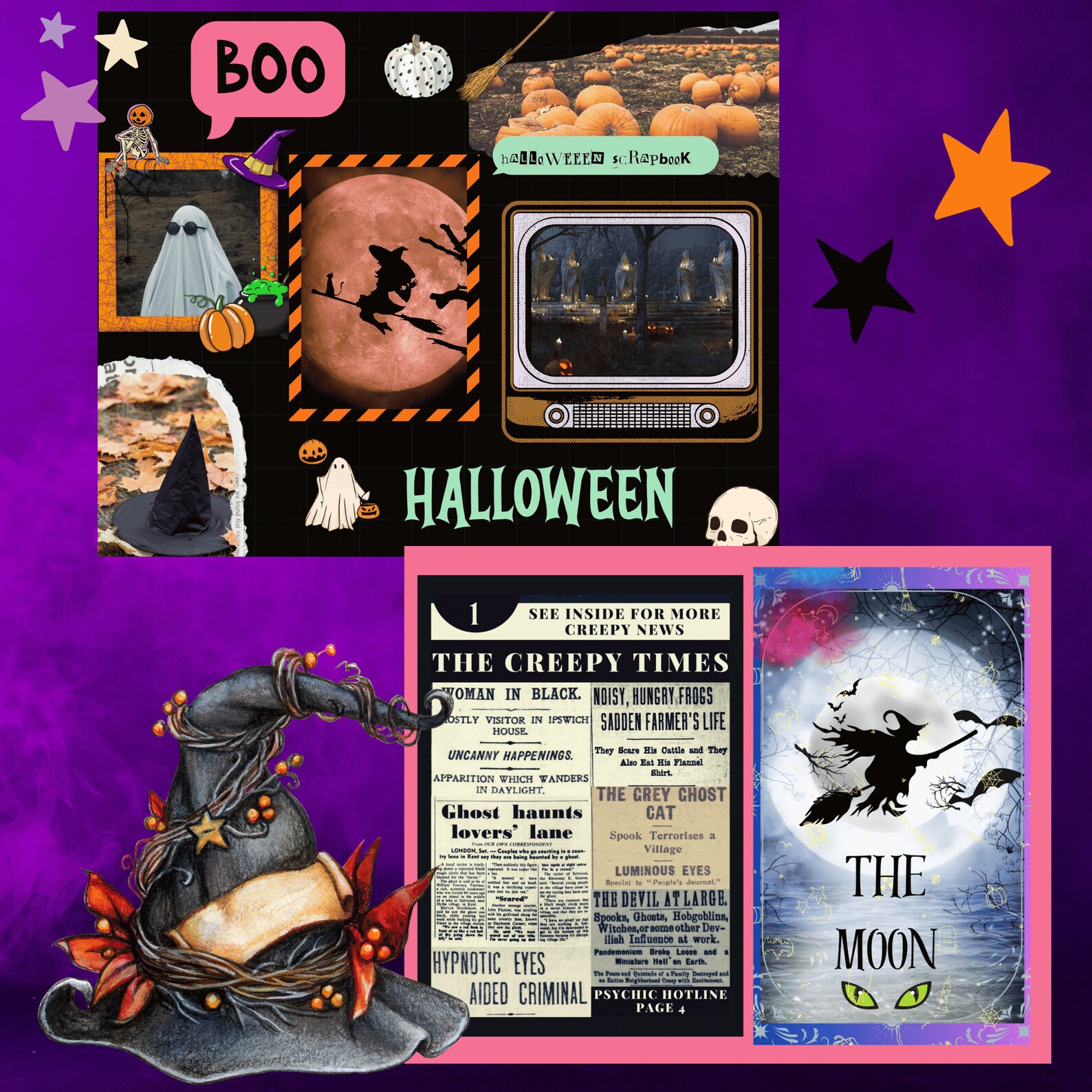 Printable Halloween Scrapbook Kit, Journal Pages, Collage Sheets, PNG ...