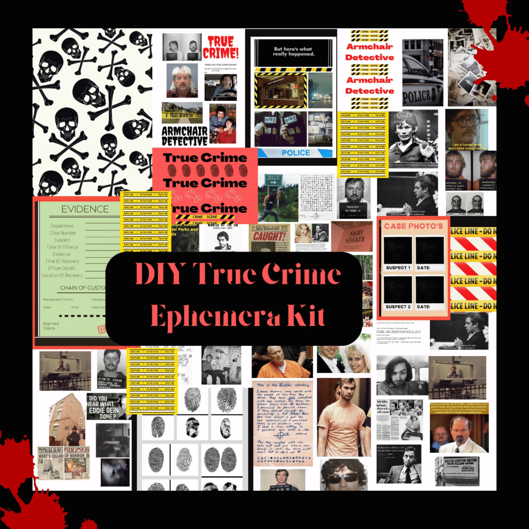 Printable True Crime Junk Journal, Collage Sheets, DIY Ephemera ...
