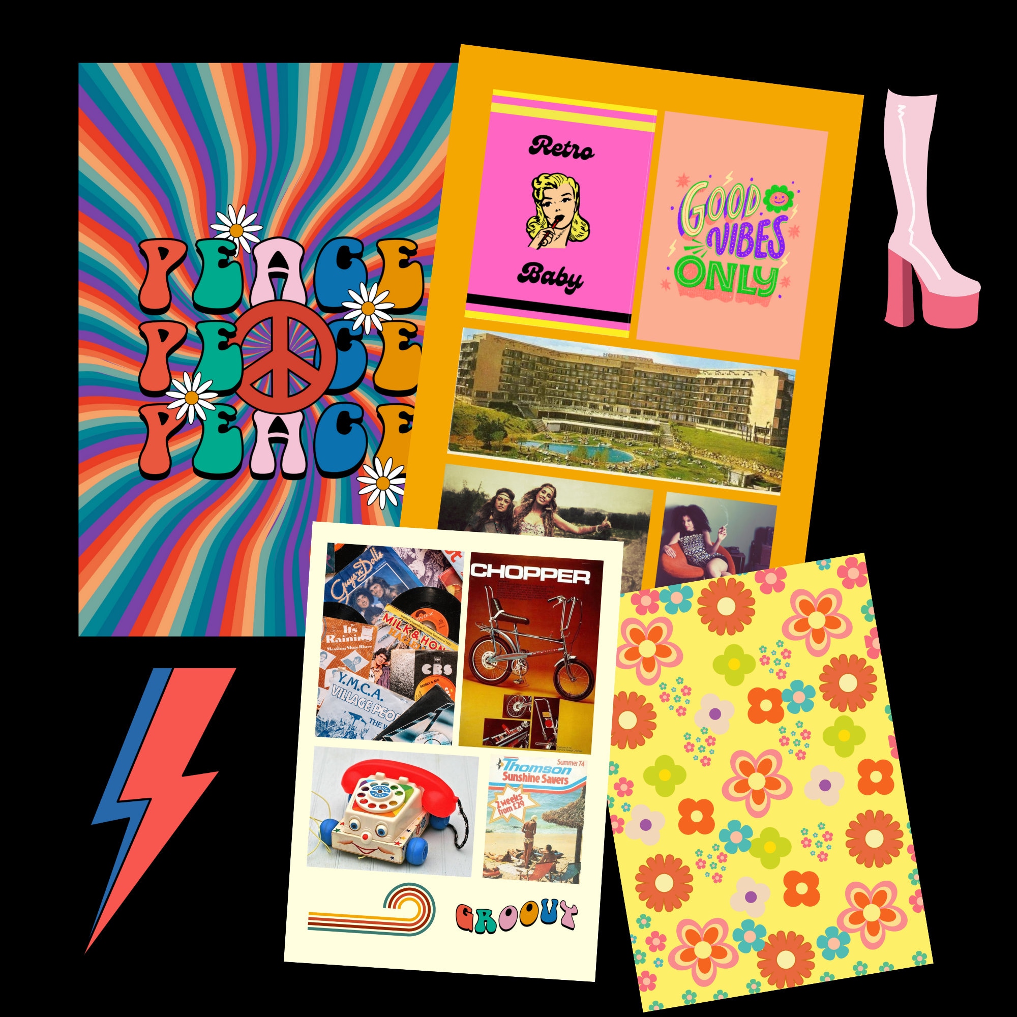 1970s Retro Junk Journal Kit: Groovy Scrapbook Ephemera (digital ...
