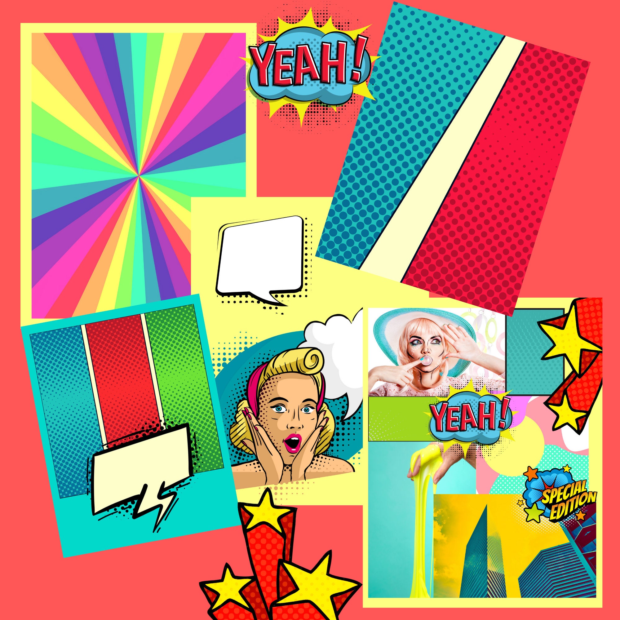 Pop Art Comic Templates, Digital Download Prints, DIY Craft, Journaling ...