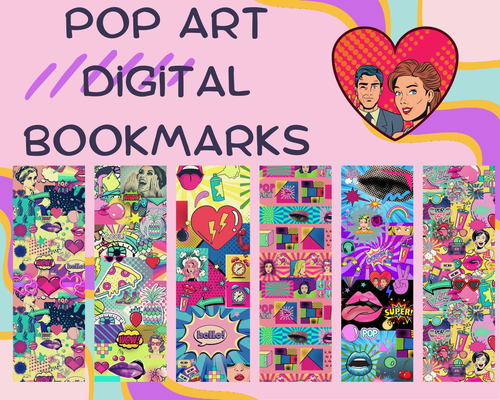 Pop Art Bookmarks, Comic Style, Digital Bookmarks, DIY Craft - Etsy