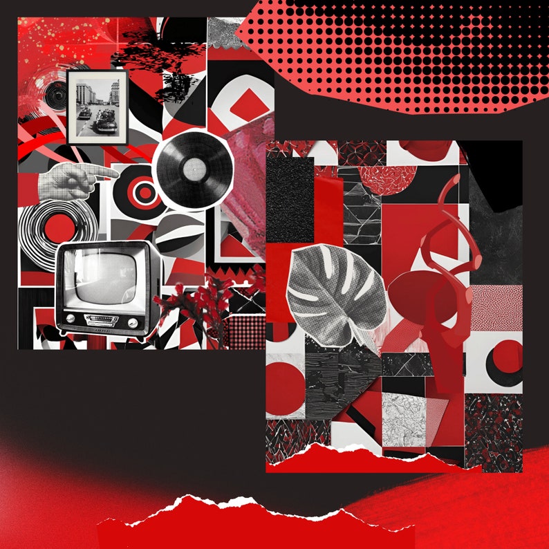 Printable Red and Black Collage Art, PNG Prints, Abstract Paper ...