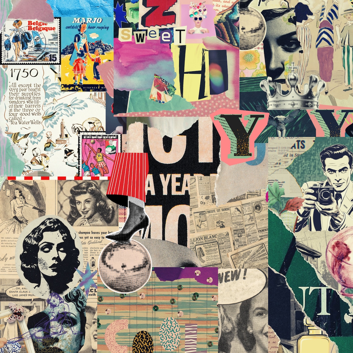 Retro Magazine Collage Paper, Digital Prints, Journaling - Etsy