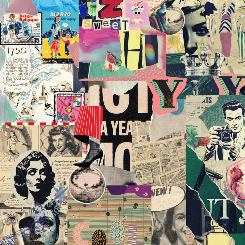 Retro Magazine Collage Paper, Digital Prints, Journaling - Etsy