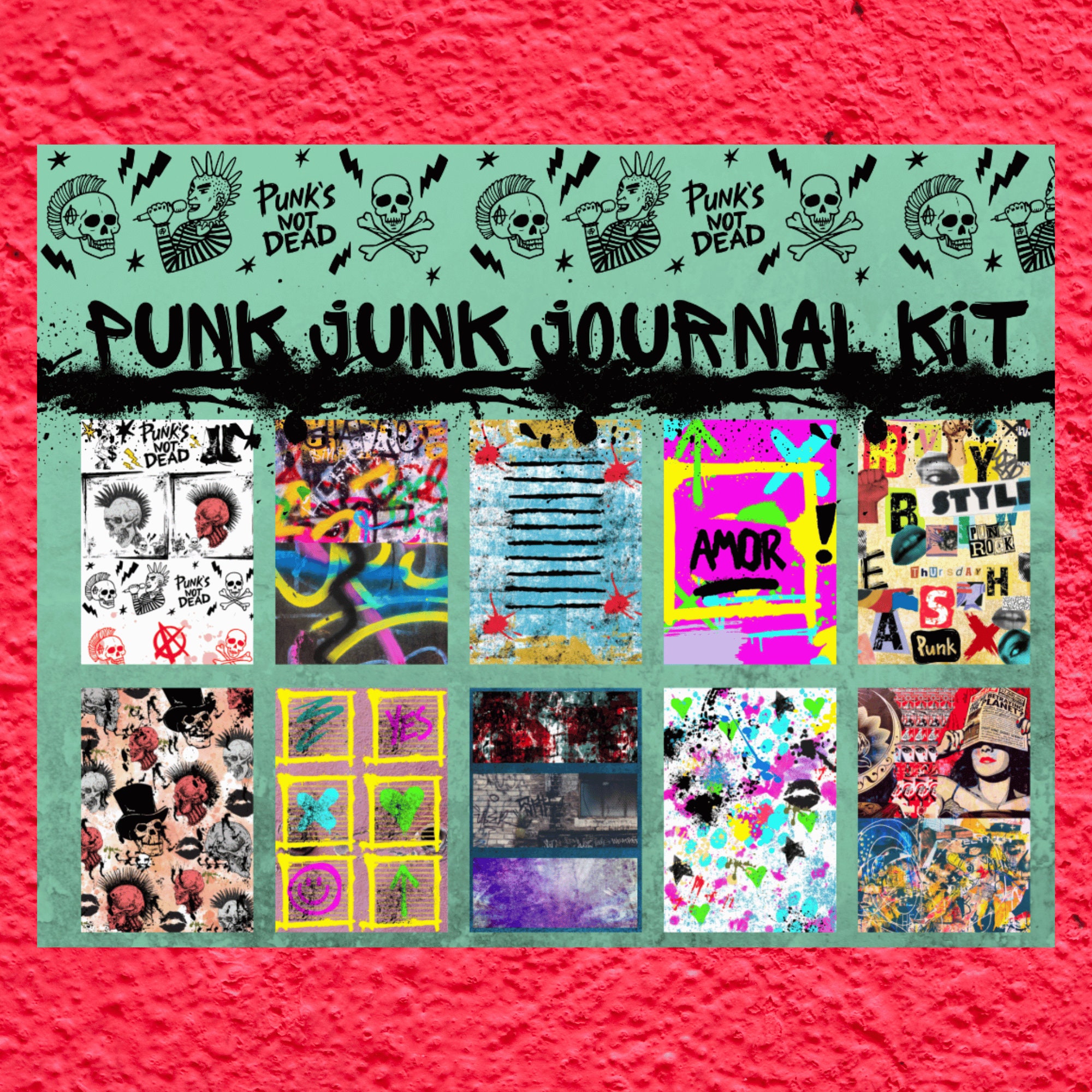 Printable Punk Journal Paper, Graffiti Background, DIY Craft, Digital ...