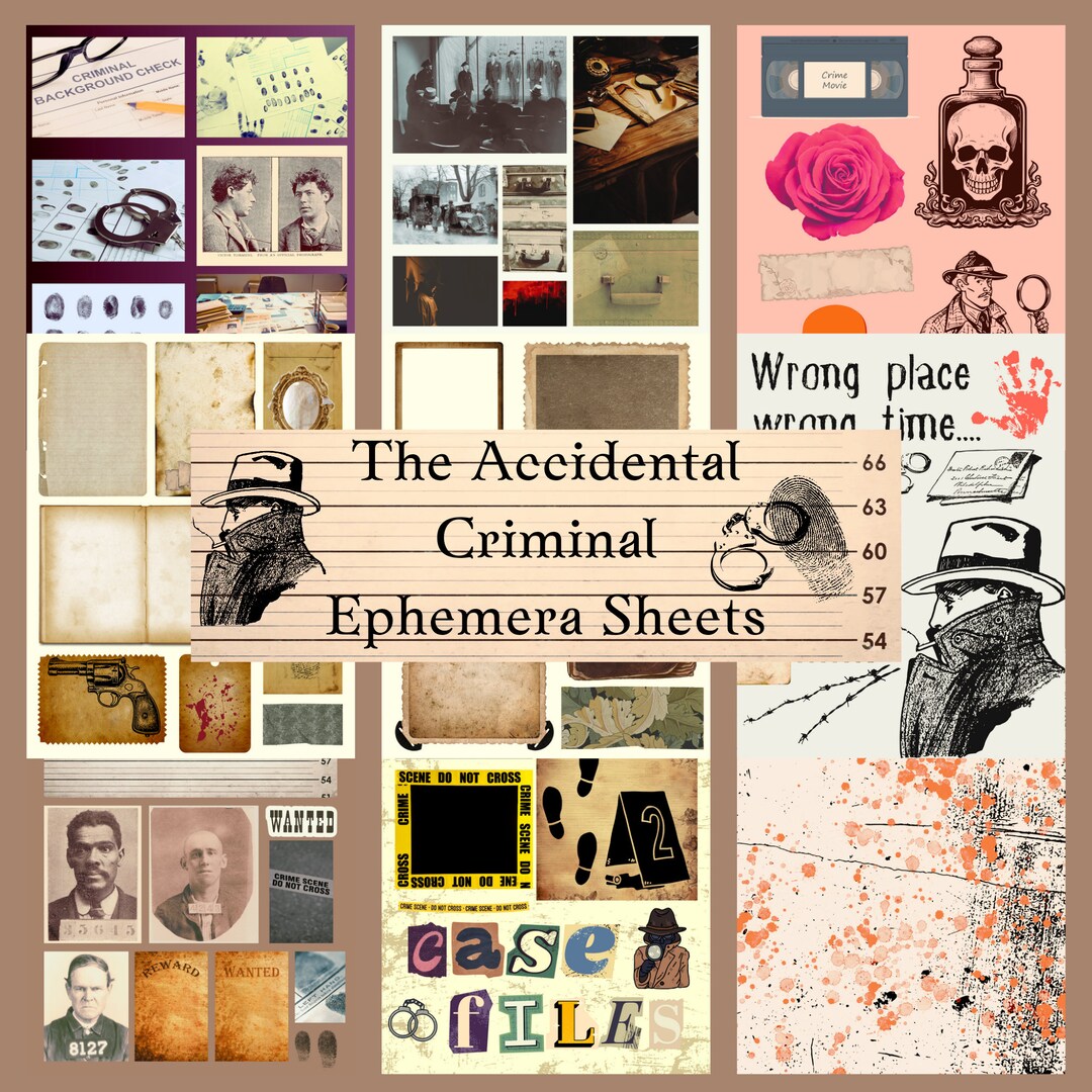 Criminal Ephemera Printable Sheets, Crime, Vintage Prints, Collage ...