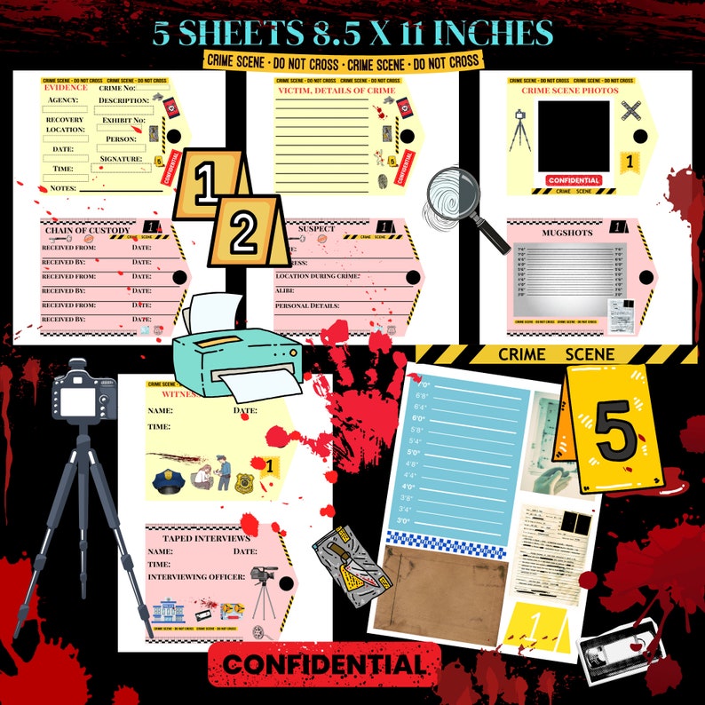 Crime Tags, Evidence Labels, Junk Journal, Ephemera, PNG, Digital ...