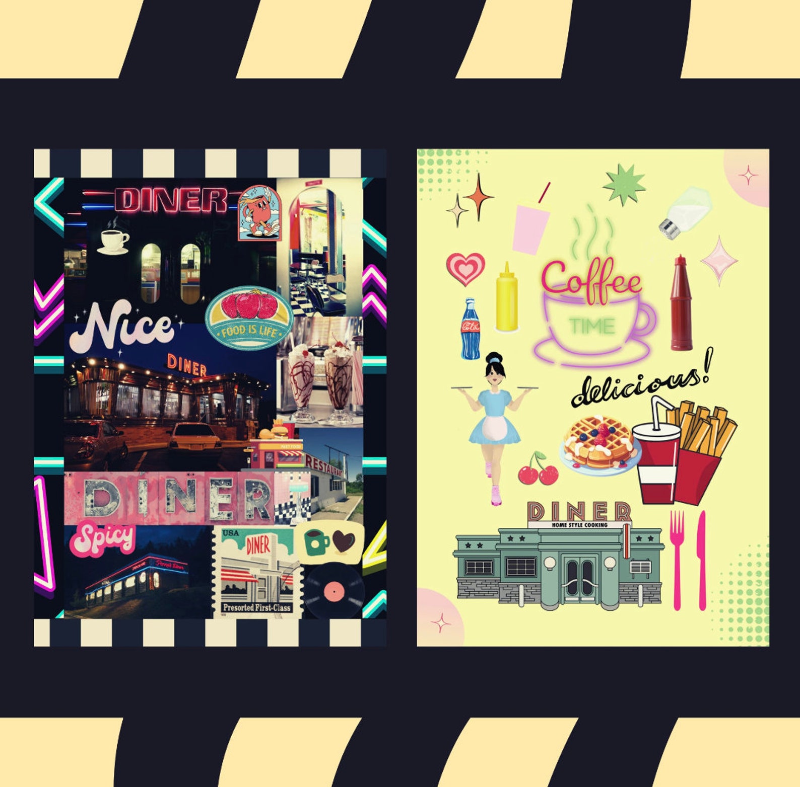 50s Retro Diner Prints, Collage Sheets, Backgrounds, Digital Paper - Etsy