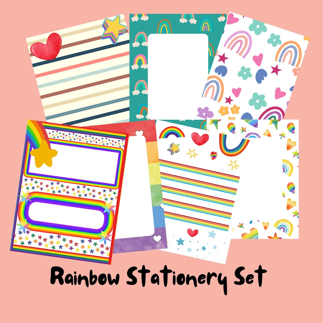 Funky Rainbow DIY Stationery Set, Digital Notepaper, Printable ...