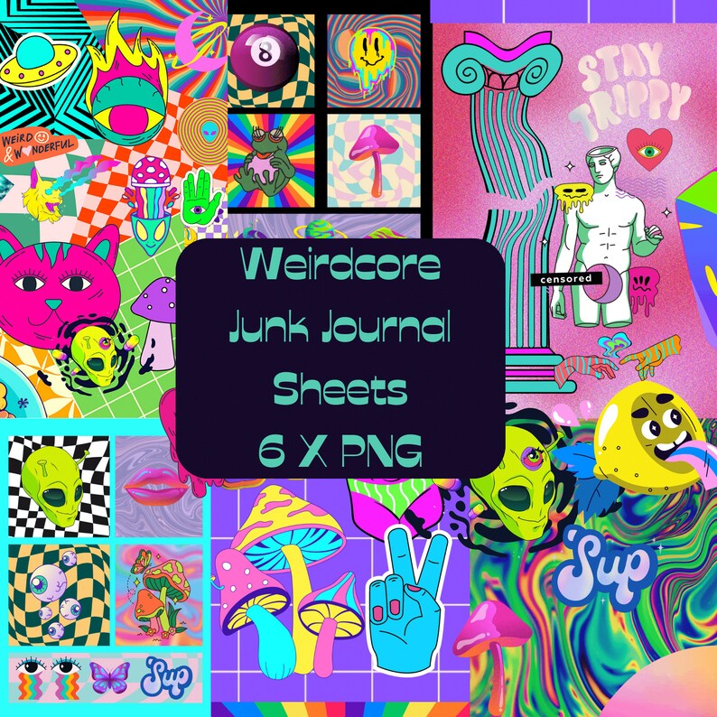 Weirdcore Prints, Digital Paper, Junk Journal Sheets, DIY Craft ...