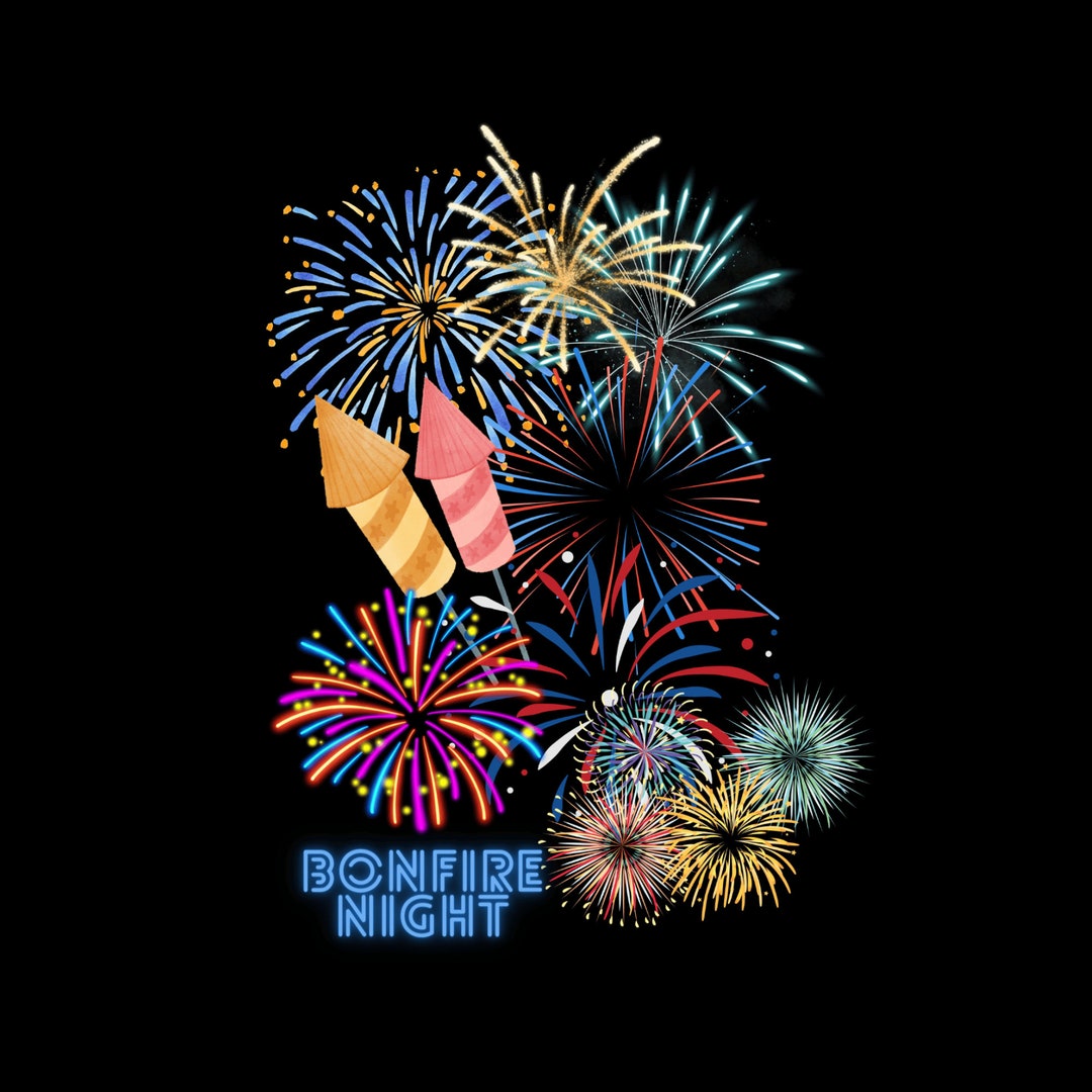 Bonfire Night Clip Art, Fireworks PNG, DIY Sticker, DIY Transfer, Wall ...