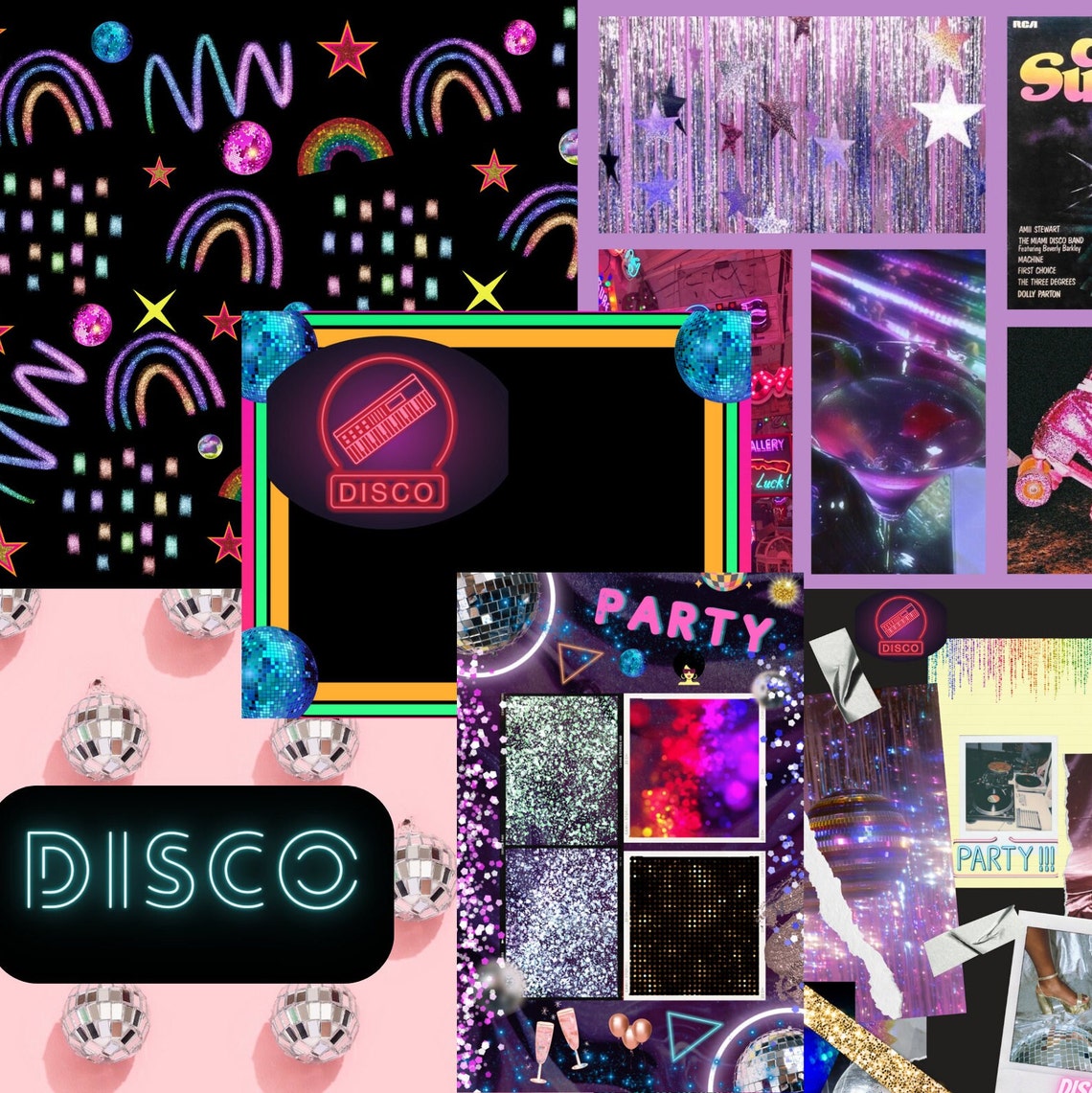Disco Prints, Digital Paper, Disco Balls, Party, Scrapbooking, Junk ...