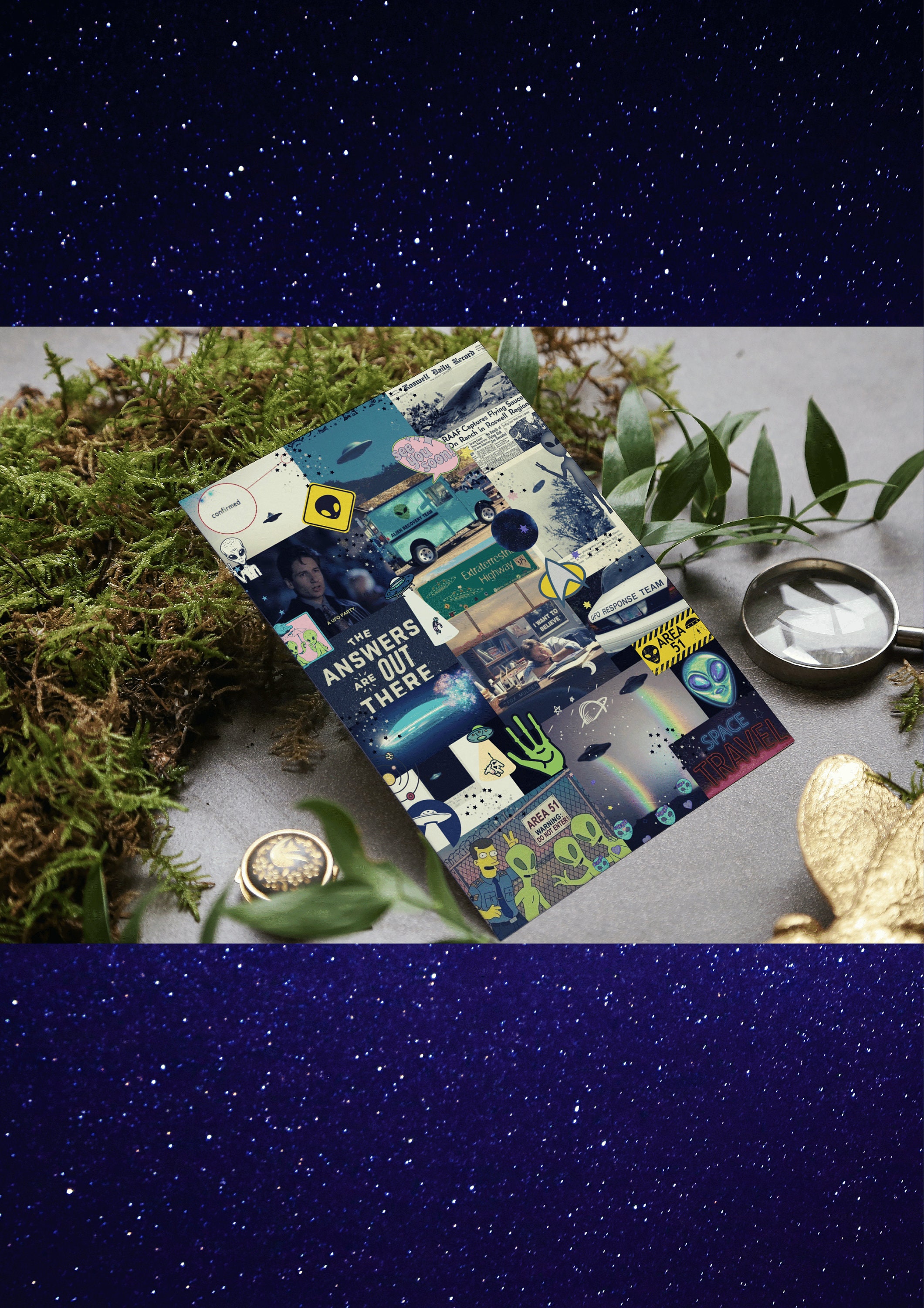 UFO Printable Scrapbook Paper, Alien Collage Sheet, Digital Scrapbook ...