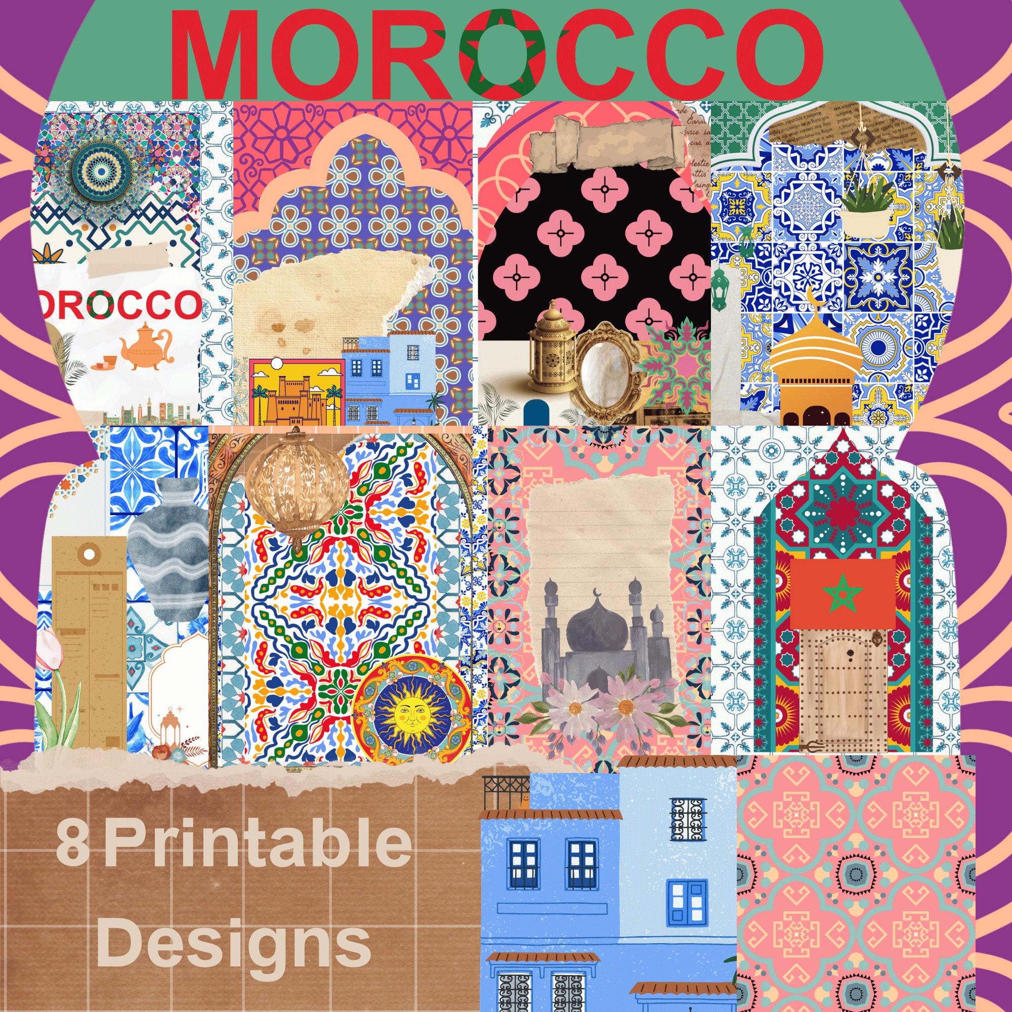 Moroccan Journal Card Designs, Collage, Digital Download, Postcards - Etsy