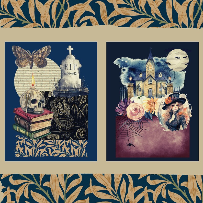 Gothic Halloween Digital Prints, Journal Ephemera, Printable Scrapbook ...